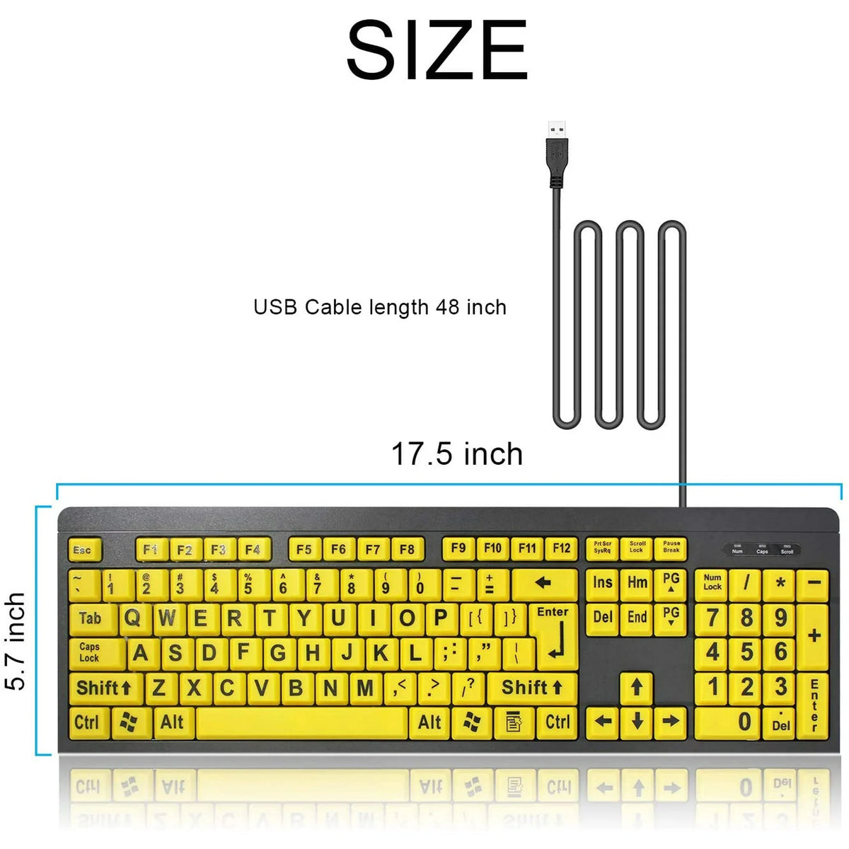 Large Print Computer Keyboard, Wired USB High Contrast Keyboard with O ...
